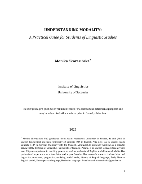 (PDF) Understanding Modality: A Practical Guide for Students of ...