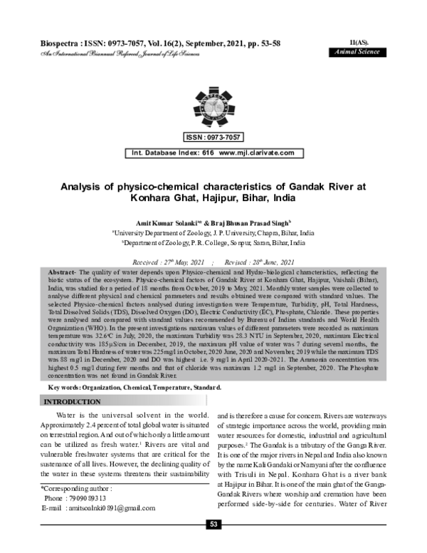 (PDF) Analysis of physico-chemical characteristics of Gandak River at ...