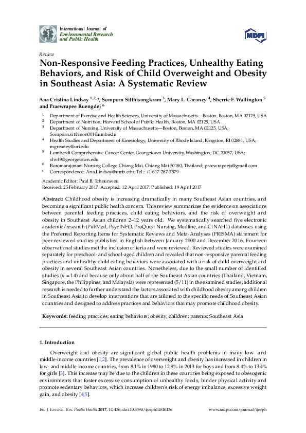 (PDF) Non-Responsive Feeding Practices, Unhealthy Eating Behaviors, and ...
