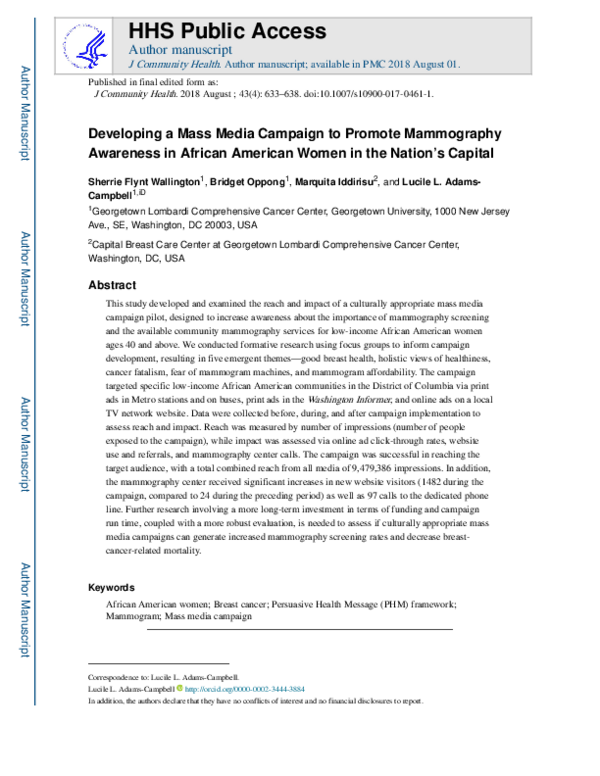 (PDF) Developing a Mass Media Campaign to Promote Mammography Awareness ...