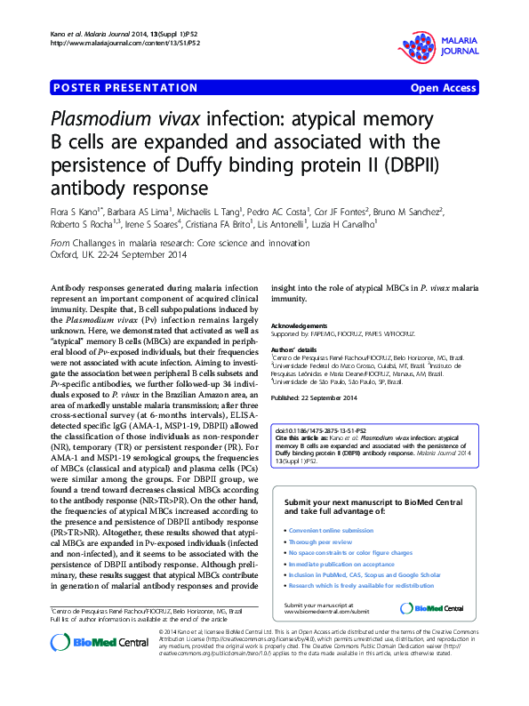 (PDF) Plasmodium vivax infection: atypical memory B cells are expanded ...