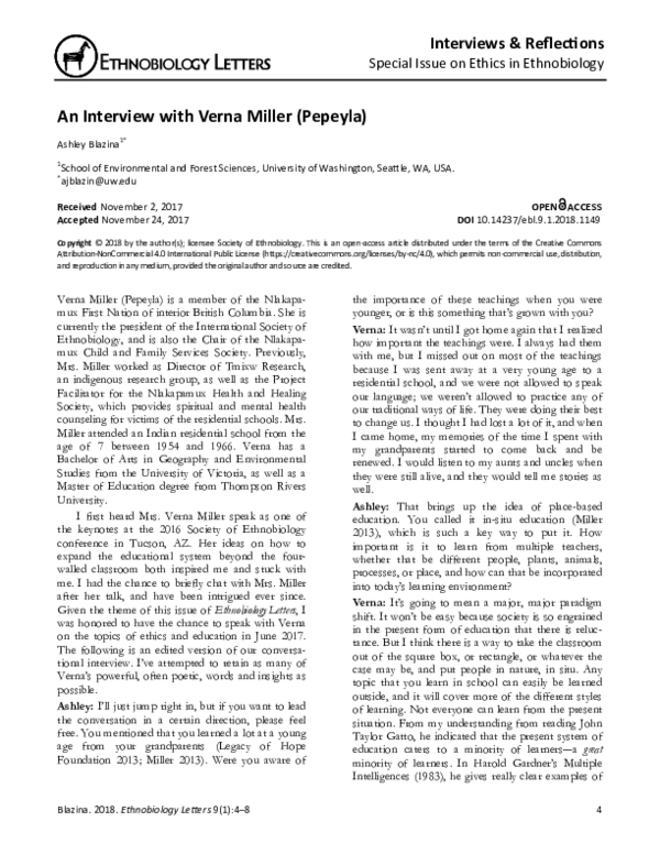 (PDF) An Interview with Verna Miller (Pepeyla)