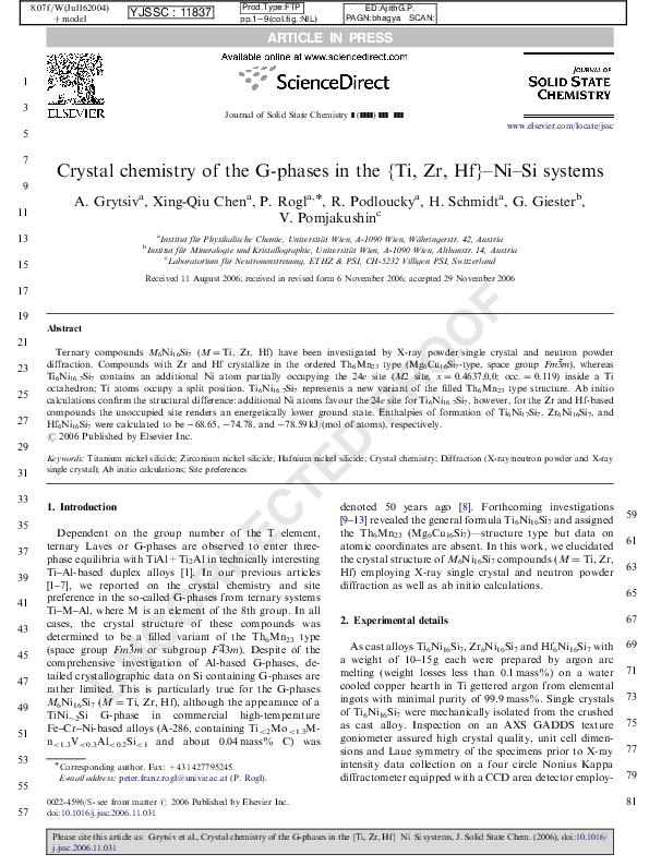 (PDF) Crystal chemistry of the G-phases in the {Ti, Zr, Hf}–Ni–Si systems
