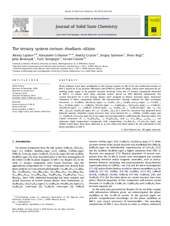(PDF) The ternary system cerium–rhodium–silicon