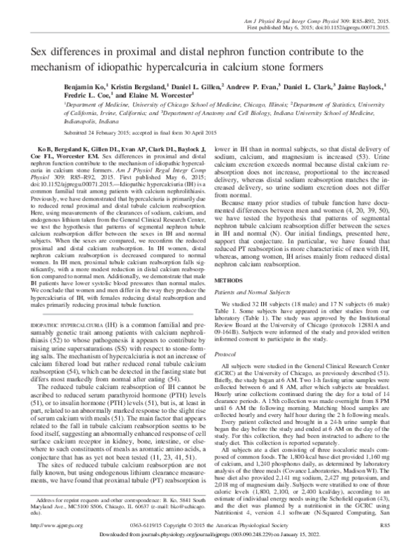 (PDF) Sex differences in proximal and distal nephron function ...