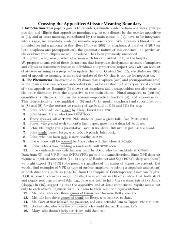 (PDF) Crossing the appositive / at-issue meaning boundary