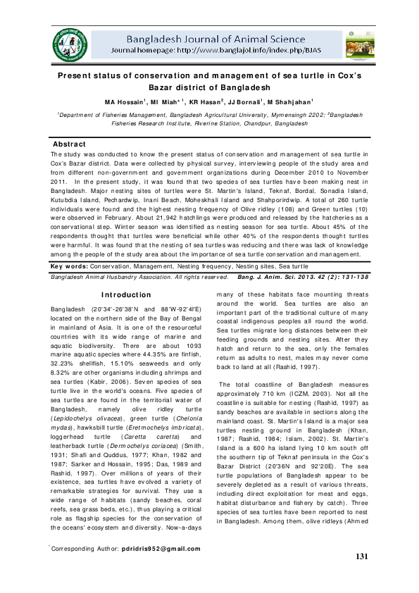 (PDF) Present status of conservation and management of sea turtle in ...