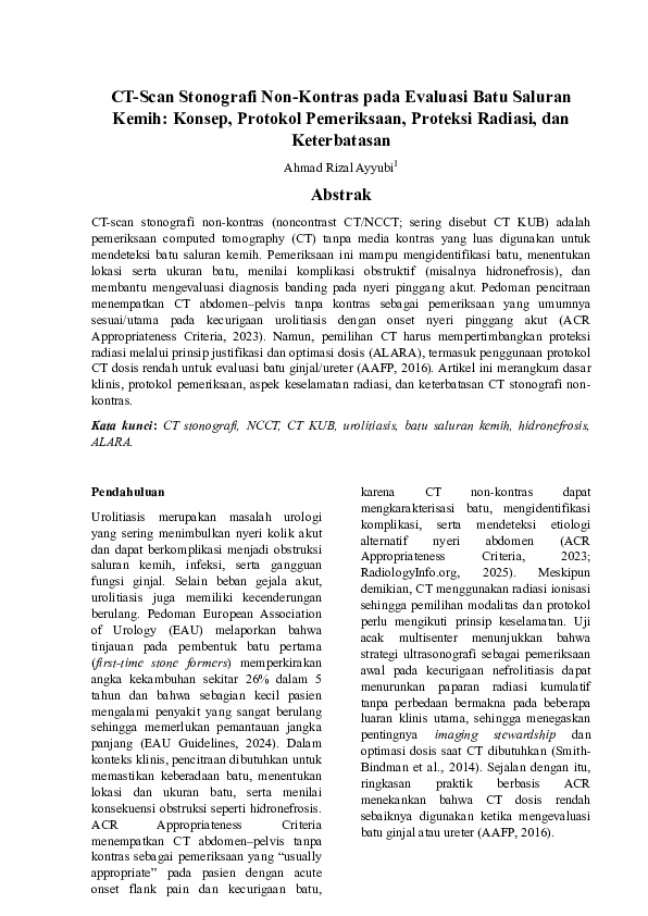 (PDF) CT-Scan Stonografi Non-Kontras pada Evaluasi Batu Saluran Kemih ...
