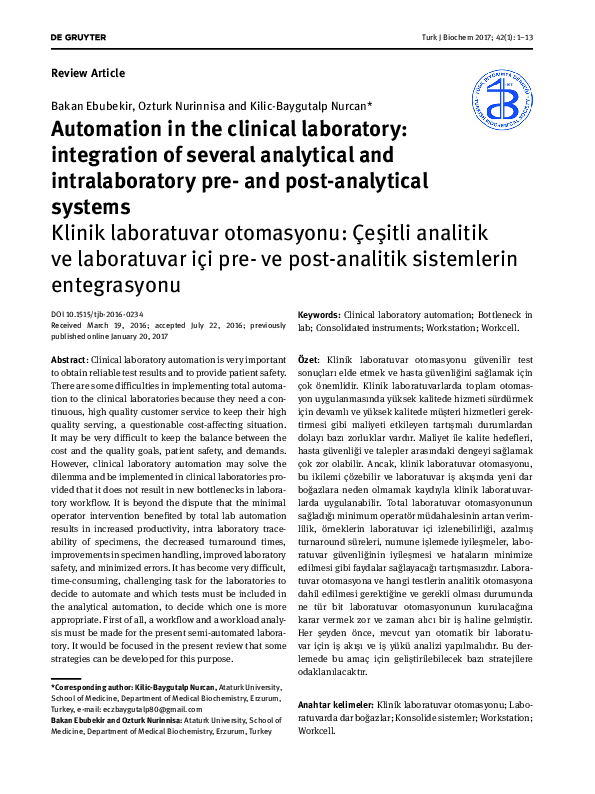 (PDF) Automation in the clinical laboratory: integration of several ...