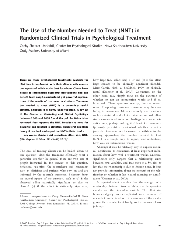 (PDF) The Use of the Number Needed to Treat (NNT) in Randomized ...