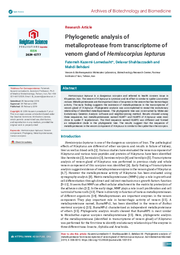 (PDF) Phylogenetic analysis of metalloprotease from transcriptome of ...