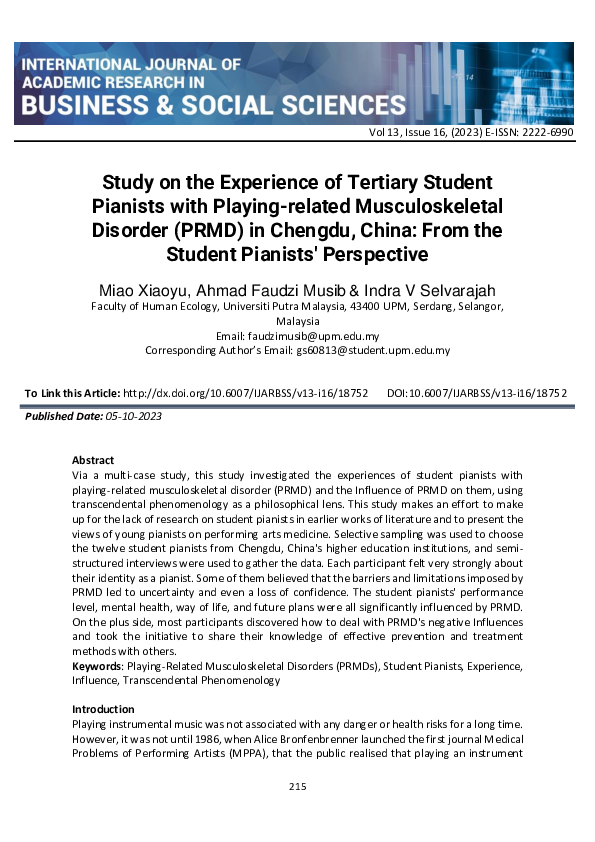 (PDF) Study on the Experience of Tertiary Student Pianists with Playing ...