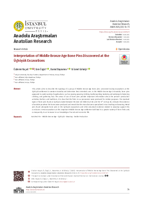 (PDF) Interpretation of Middle Bronze Age Bone Pins Discovered at the ...