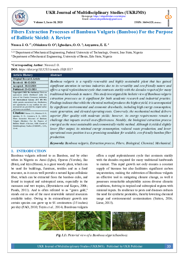 (PDF) Fibers Extraction Processes of Bambusa Vulgaris (Bamboo) For the ...