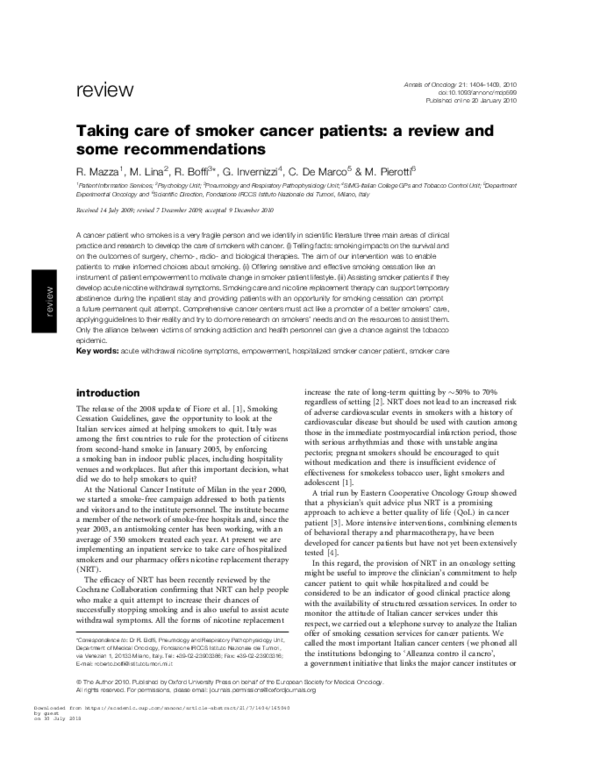 (PDF) Taking care of smoker cancer patients: a review and some ...