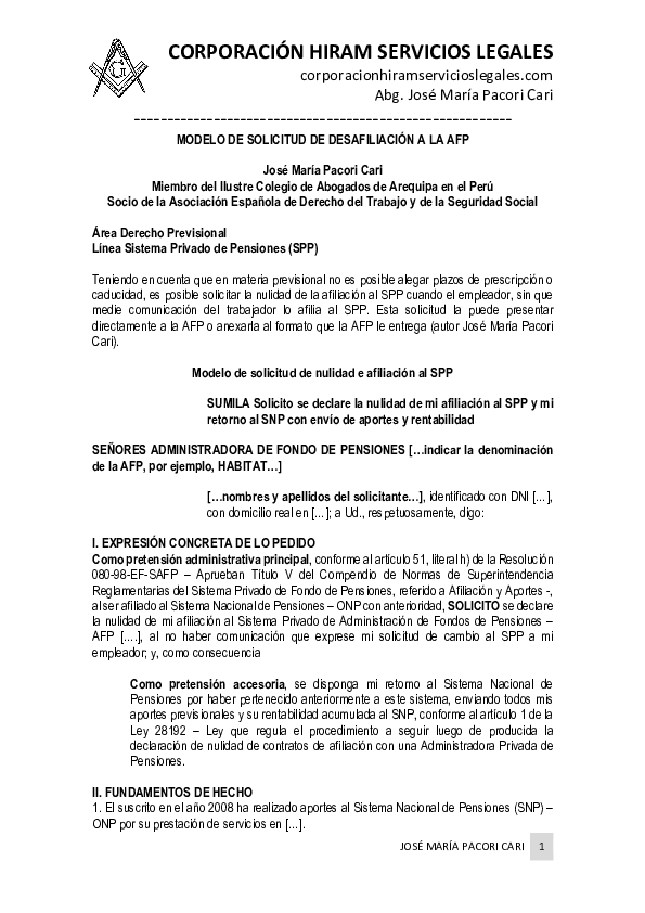 (PDF) MODELO DE SOLICITUD DE DESAFILIACIÓN A LA AFP - AUTOR JOSÉ MARÍA ...
