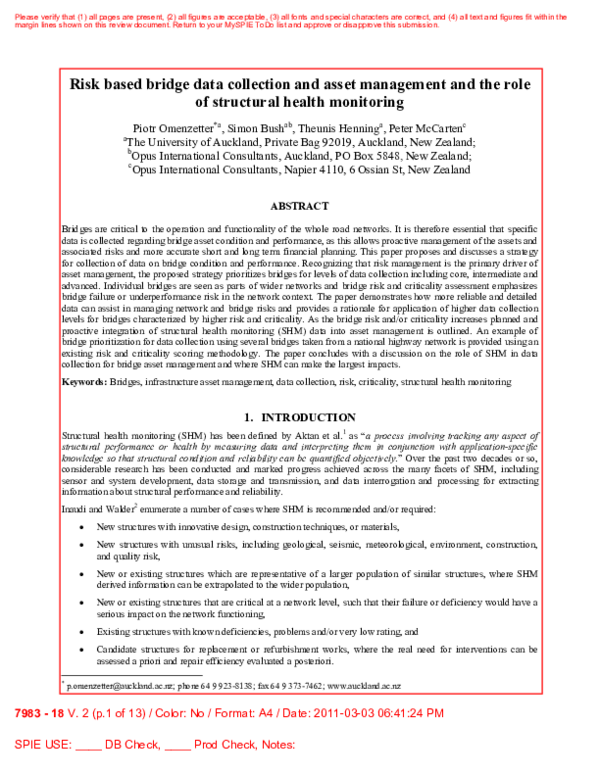 (PDF) Risk based bridge data collection and asset management and the ...