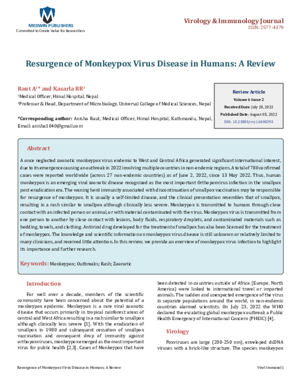 (PDF) Resurgence of Monkeypox Virus Disease in Humans: A Review