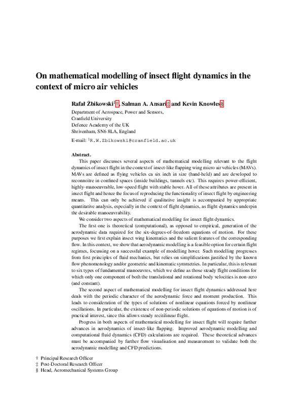 (PDF) On mathematical modelling of insect flight dynamics in the ...