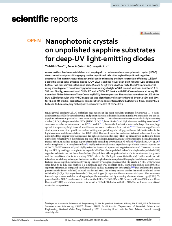 (PDF) Nanophotonic crystals on unpolished sapphire substrates for deep ...