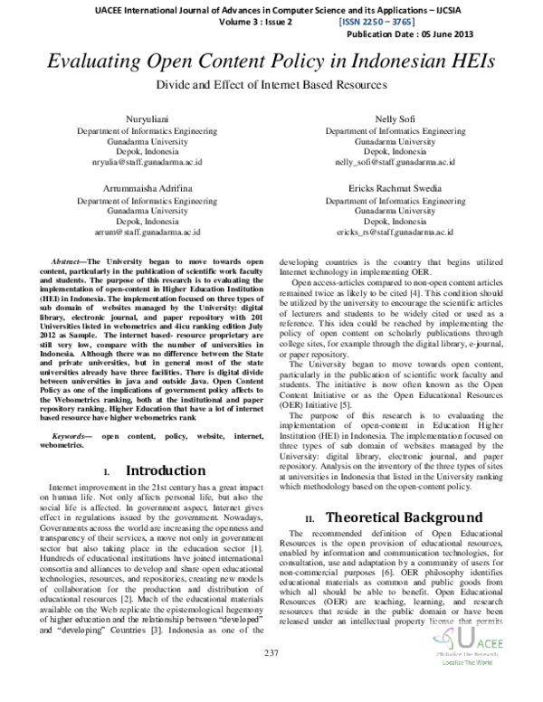 (PDF) Evaluating Open Content Policy in Indonesian HEIs Divide and ...
