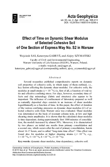 (PDF) Effect of Time on Dynamic Shear Modulus of Selected Cohesive Soil ...