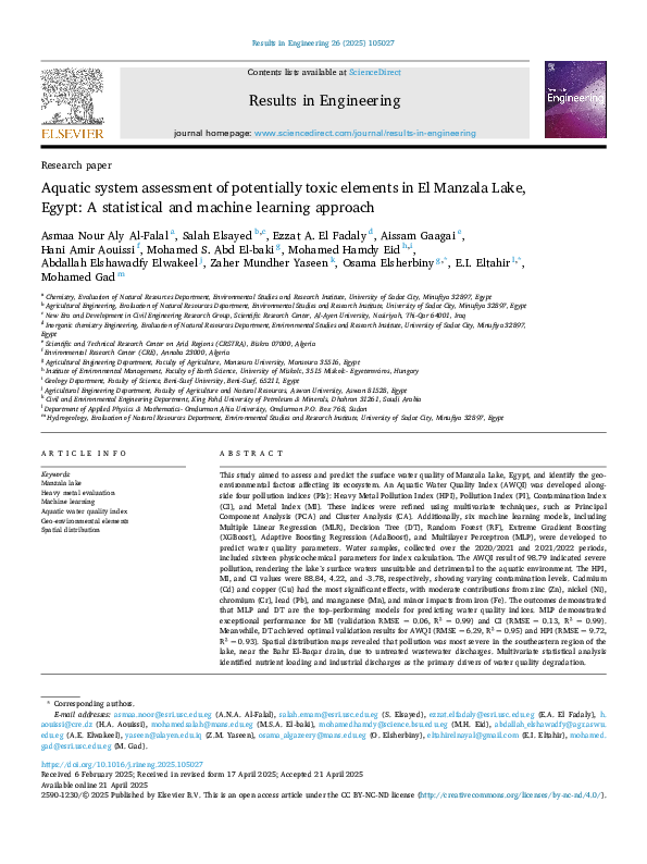 (PDF) Aquatic system assessment of potentially toxic elements in El ...