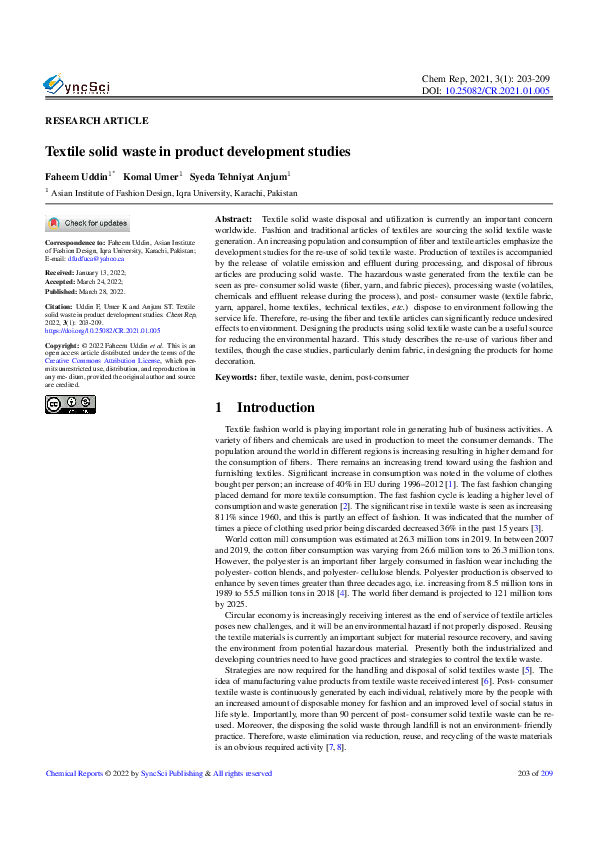 (PDF) Textile solid waste in product development studies