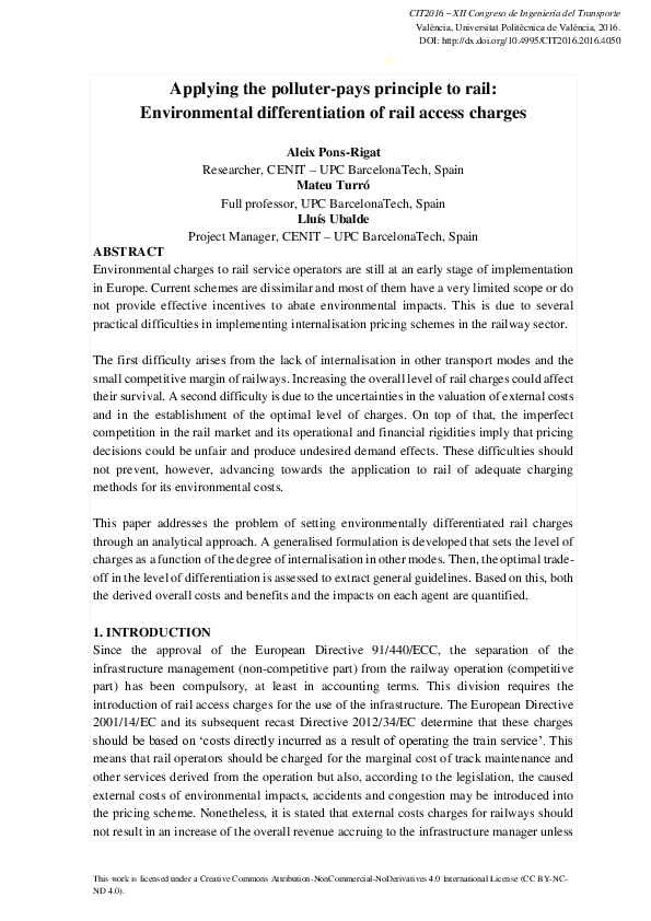 (PDF) Applying the polluter-pays principle to rail: Environmental ...