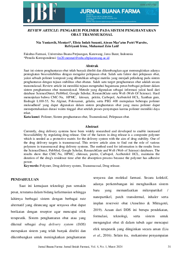 (PDF) Review Article: Pengaruh Polimer Pada Sistem Penghantaran Obat ...