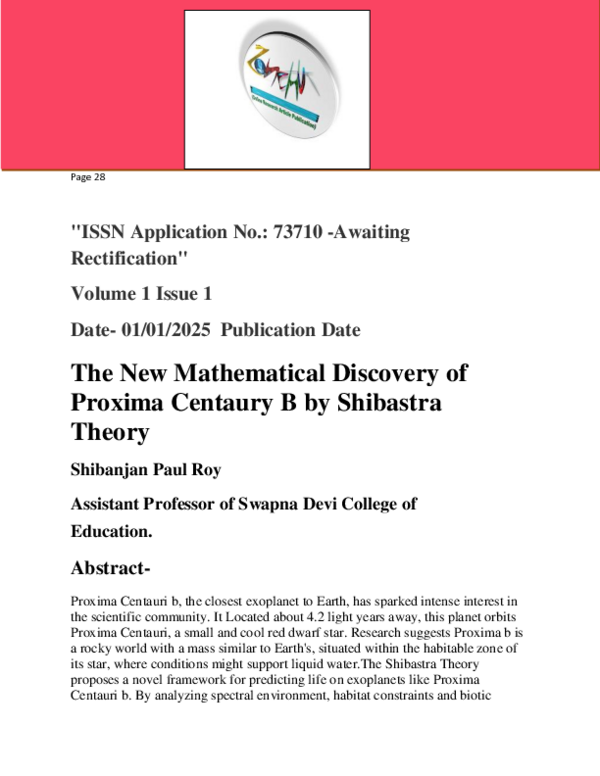 (PDF) The New Mathematical Discovery of Proxima Centaury B by Shibastra ...