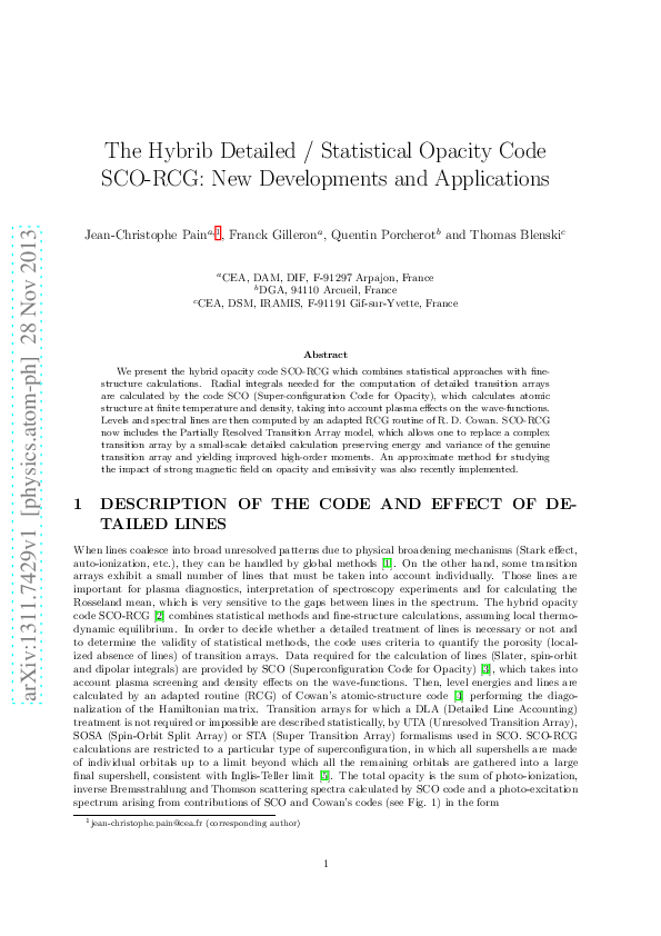 (PDF) The hybrid detailed / statistical opacity code SCO-RCG: New ...
