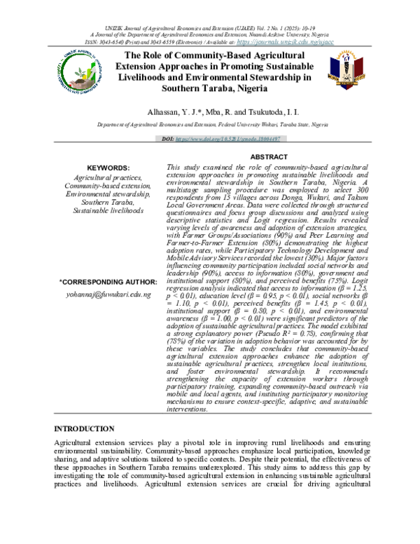 (PDF) The Role of Community-Based Agricultural Extension Approaches in ...