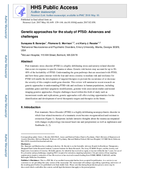 (PDF) Genetic approaches for the study of PTSD: Advances and challenges