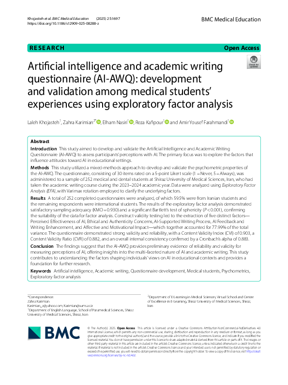 (PDF) Artificial intelligence and academic writing questionnaire (AI ...