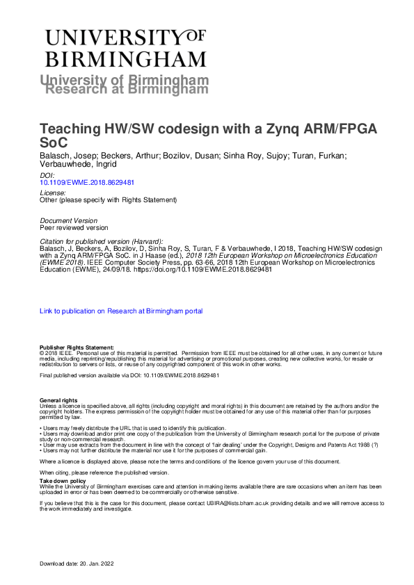 (PDF) Teaching HW/SW codesign with a Zynq ARM/FPGA SoC
