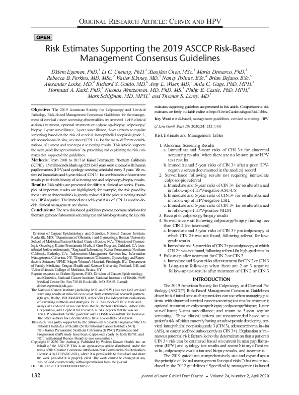 (PDF) Risk Estimates Supporting the 2019 ASCCP Risk-Based Management ...