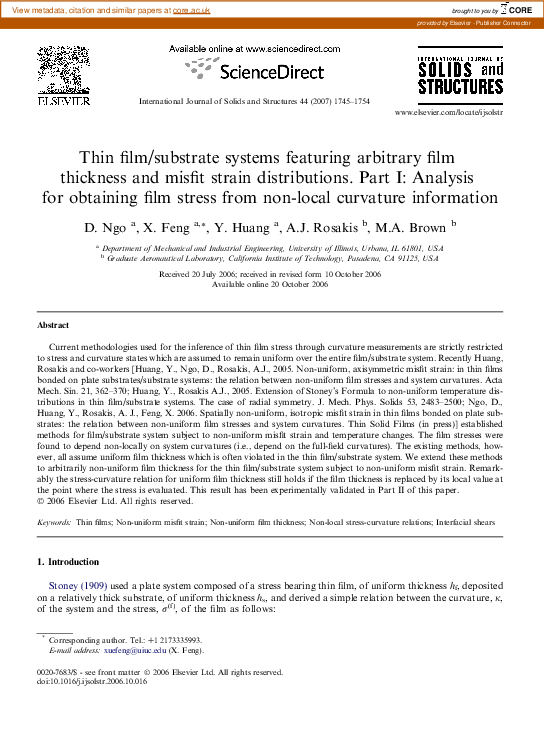 (PDF) Thin film/substrate systems featuring arbitrary film thickness ...