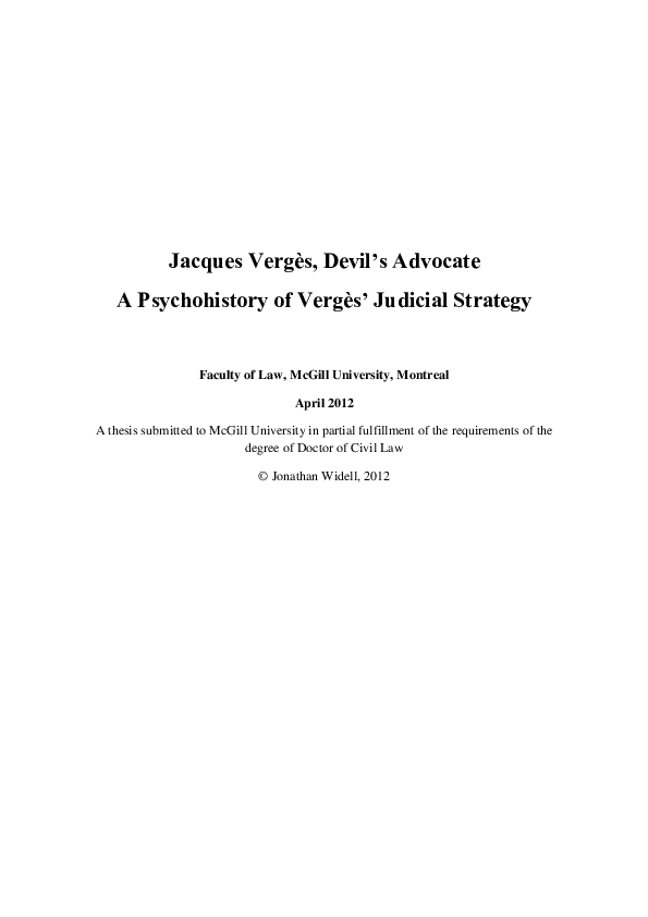 (PDF) Jacques Vergès, devil's advocate: a psychohistory of Vergès ...