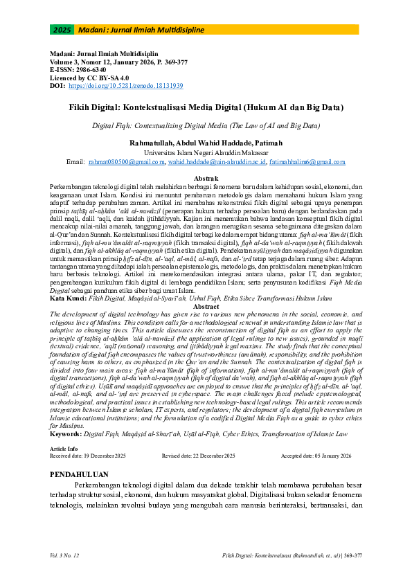 (PDF) Fikih Digital: Kontekstualisasi Media Digital (Hukum AI dan Big Data