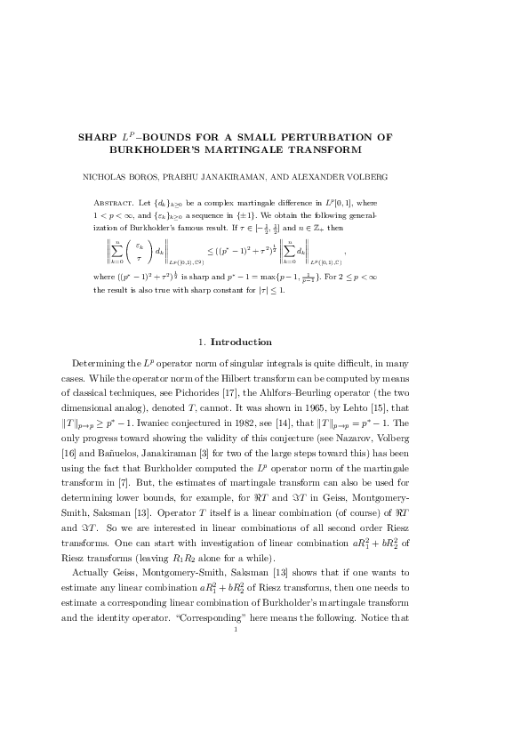 (PDF) Sharp $L^p$-bounds for a small perturbation of Burkholder's ...