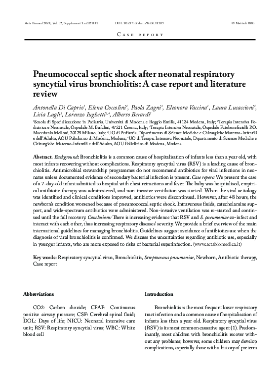 (PDF) Pneumococcal septic shock after neonatal respiratory syncytial ...