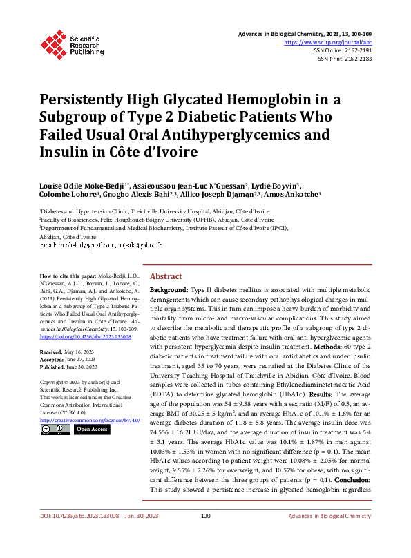 (PDF) Persistently High Glycated Hemoglobin in a Subgroup of Type 2 ...