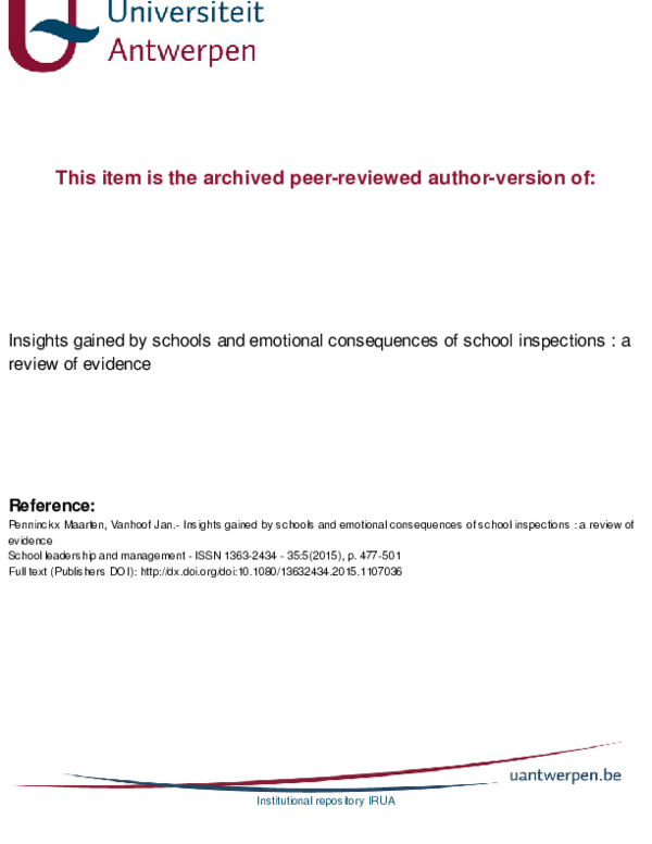 (PDF) Insights gained by schools and emotional consequences of school ...