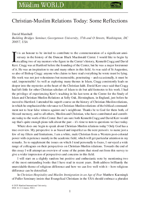 (PDF) Christian-Muslim Relations Today: Some Reflections