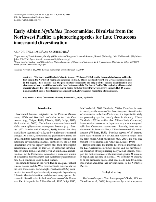 (PDF) Early AlbianMytiloides(Inoceramidae, Bivalvia) from the Northwest ...