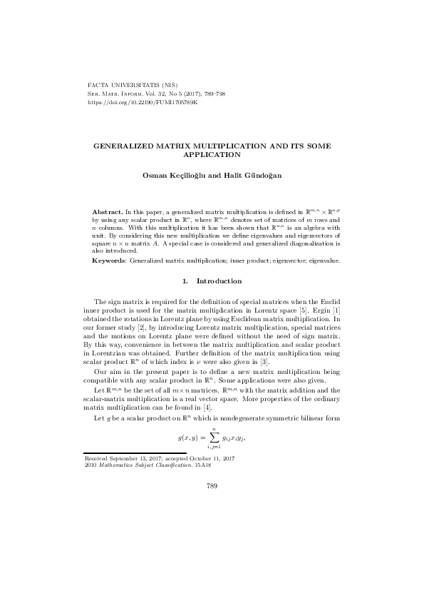 (PDF) Generalized Matrix Multiplication and Its Some Application