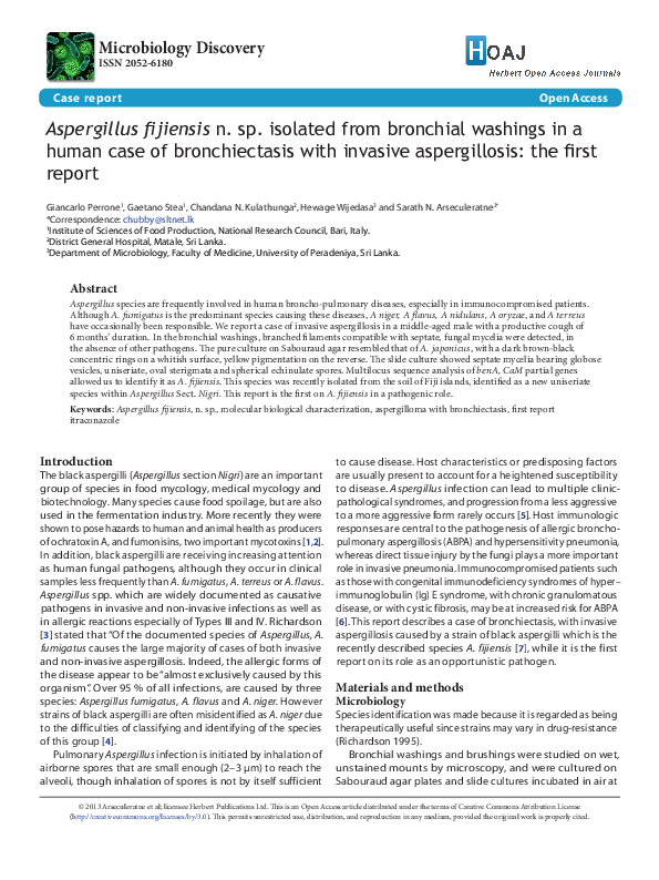 (PDF) Aspergillus fijiensis n. sp. isolated from bronchial washings in ...
