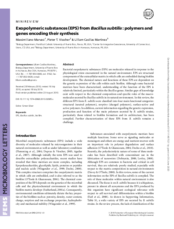(PDF) Exopolymeric substances (EPS) from Bacillus subtilis: polymers ...