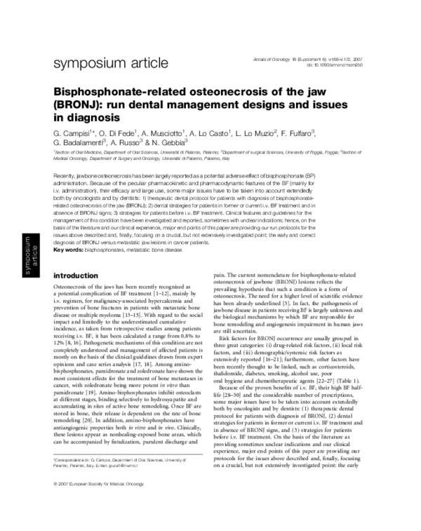 (PDF) Bisphosphonate-related osteonecrosis of the jaw (BRONJ): run ...